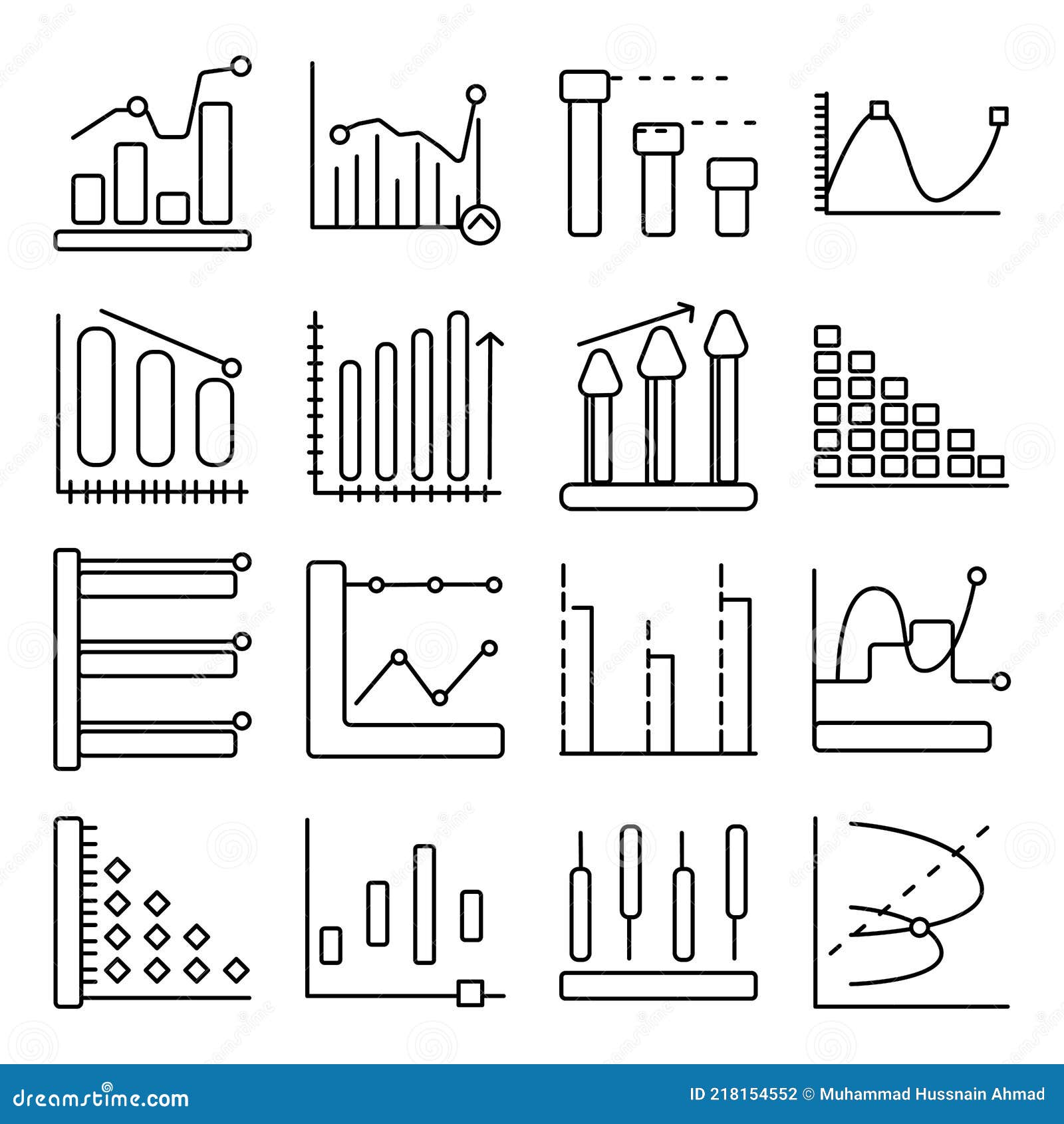 Pack of Polyline Chart Linear Icons Stock Vector - Illustration of ...
