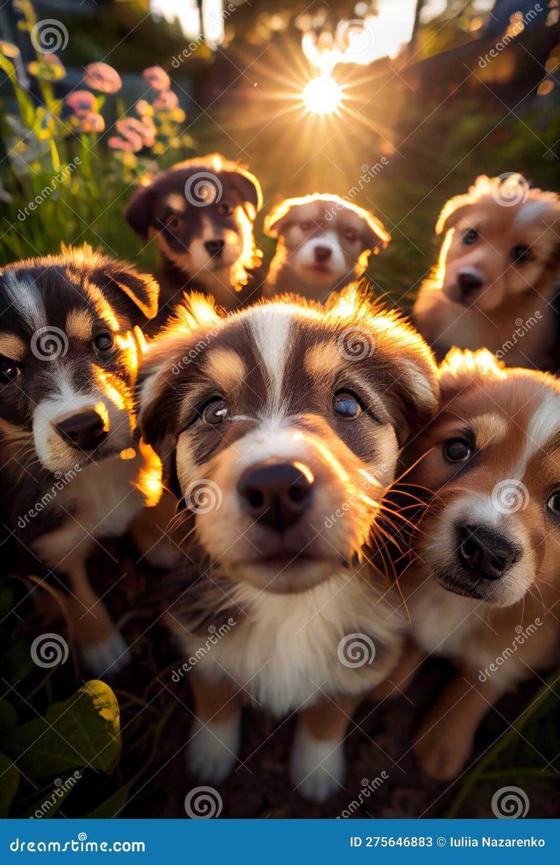 A Pack of Puppies Take a Selfie. AI Generated Stock Illustration ...
