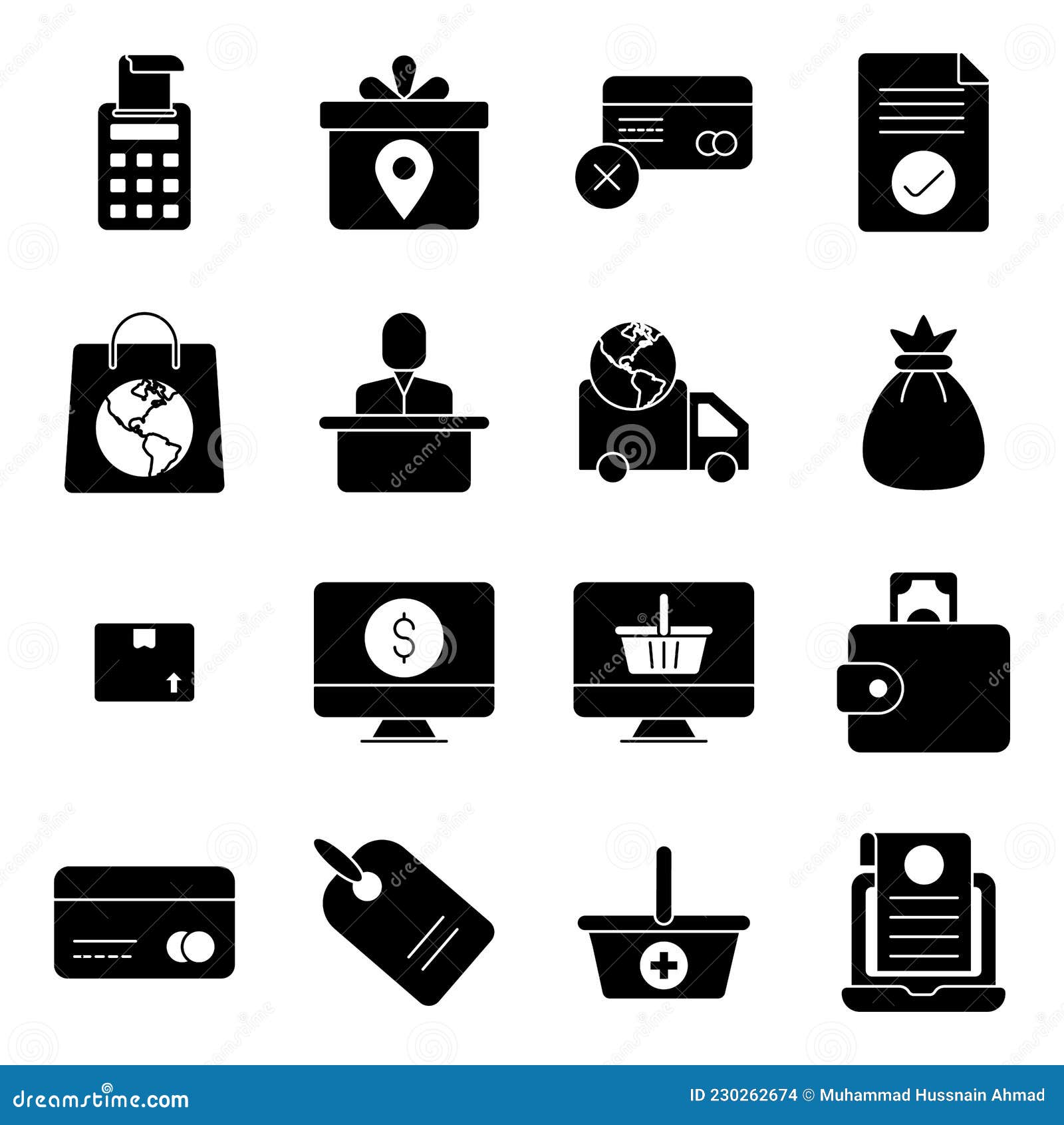 Pack of Purchasing Solid Icons Stock Vector - Illustration of bucket ...