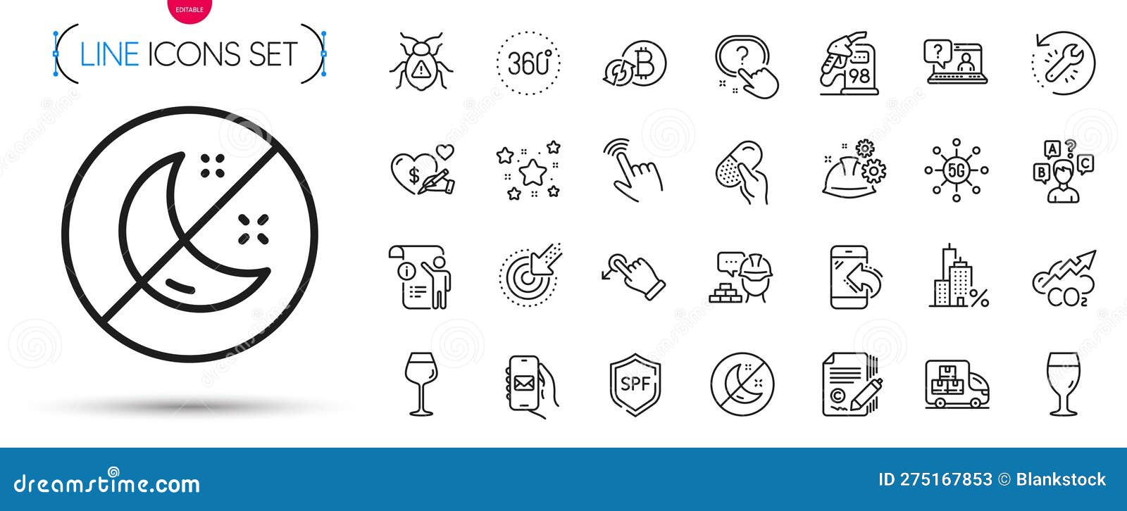 Pack of Quiz Test, Question Button and Software Bug Line Icons ...