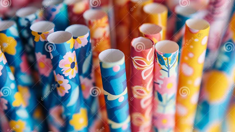 A Pack of Recycled Paper Straws Featuring Fun Patterns and Designs ...