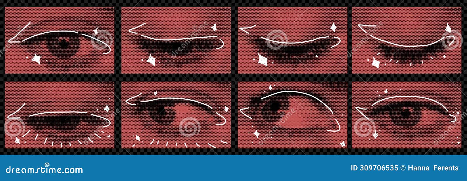 A Pack of Red Eyes Cut Out As If from a Magazine. an Isolated Look ...