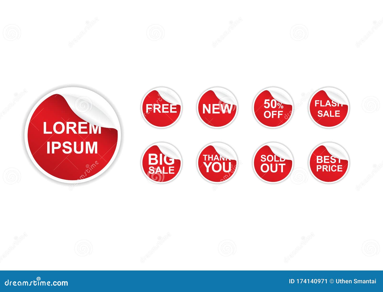 Pack of Red Round Circle Sticker with Folded Edge Corner Stock Vector ...