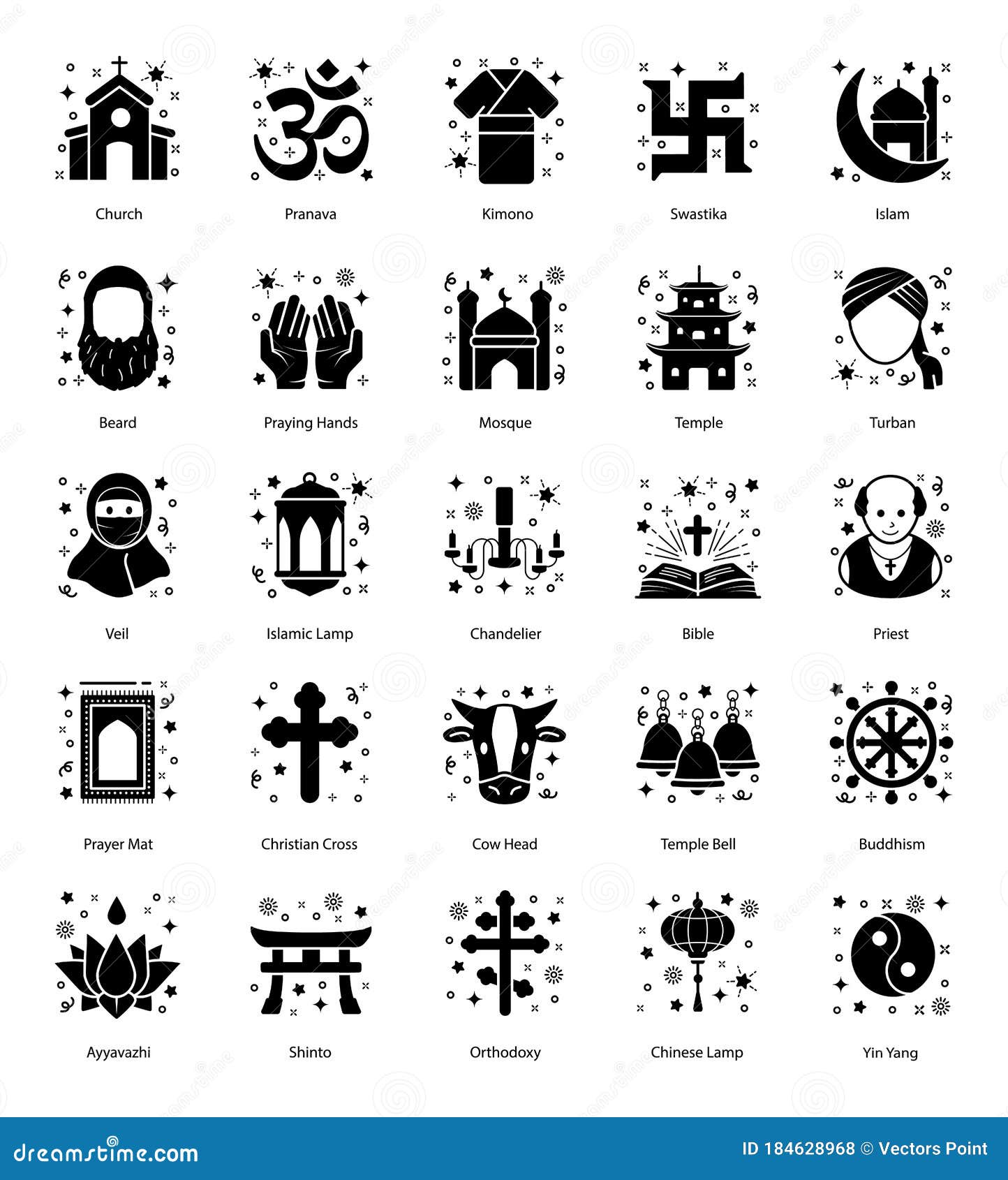 Pack of Religion in Modern Glyph Style Stock Vector - Illustration of ...
