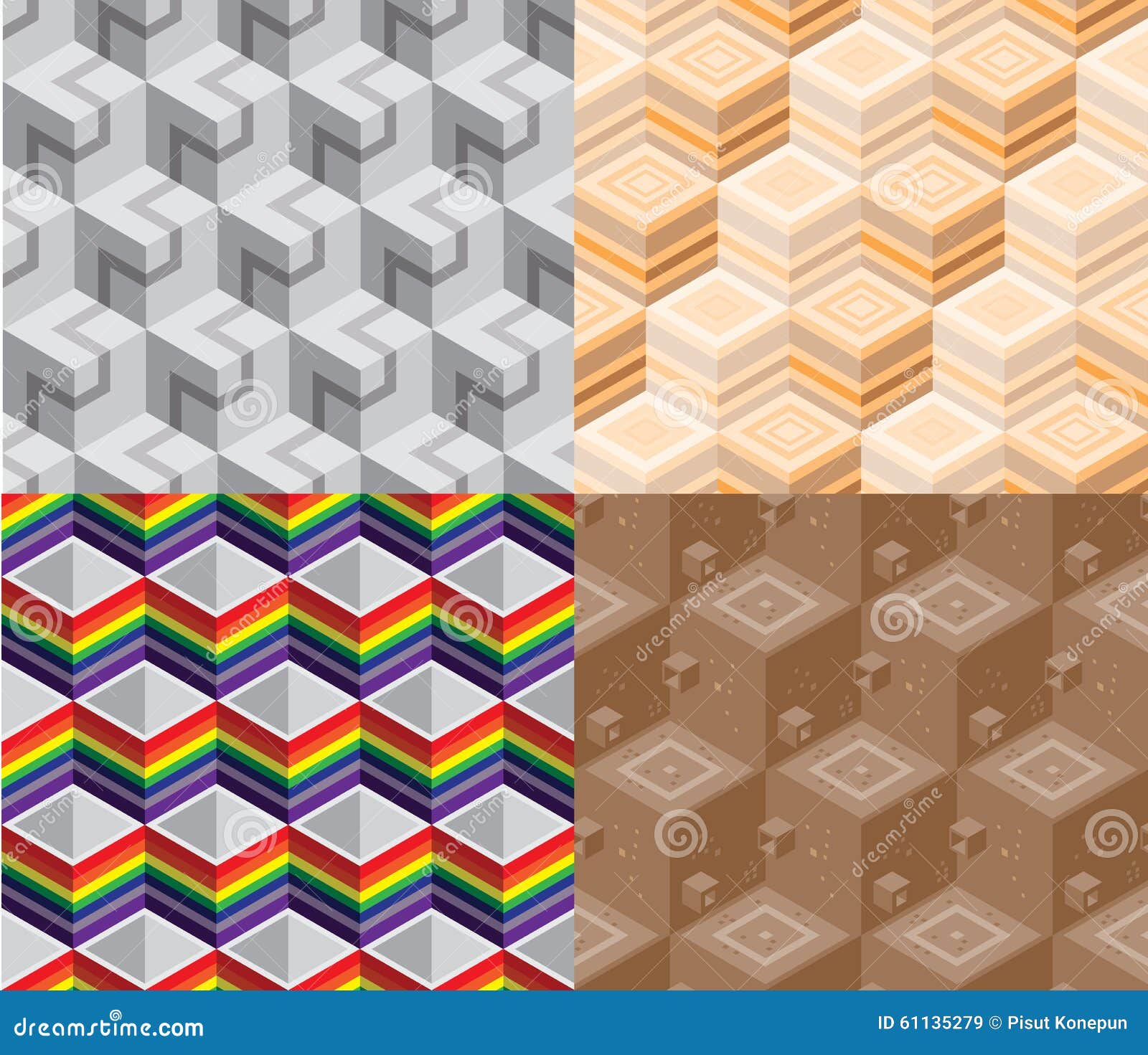 Pack of Seamless Pattern of 3D Box Stock Vector - Illustration of brick ...