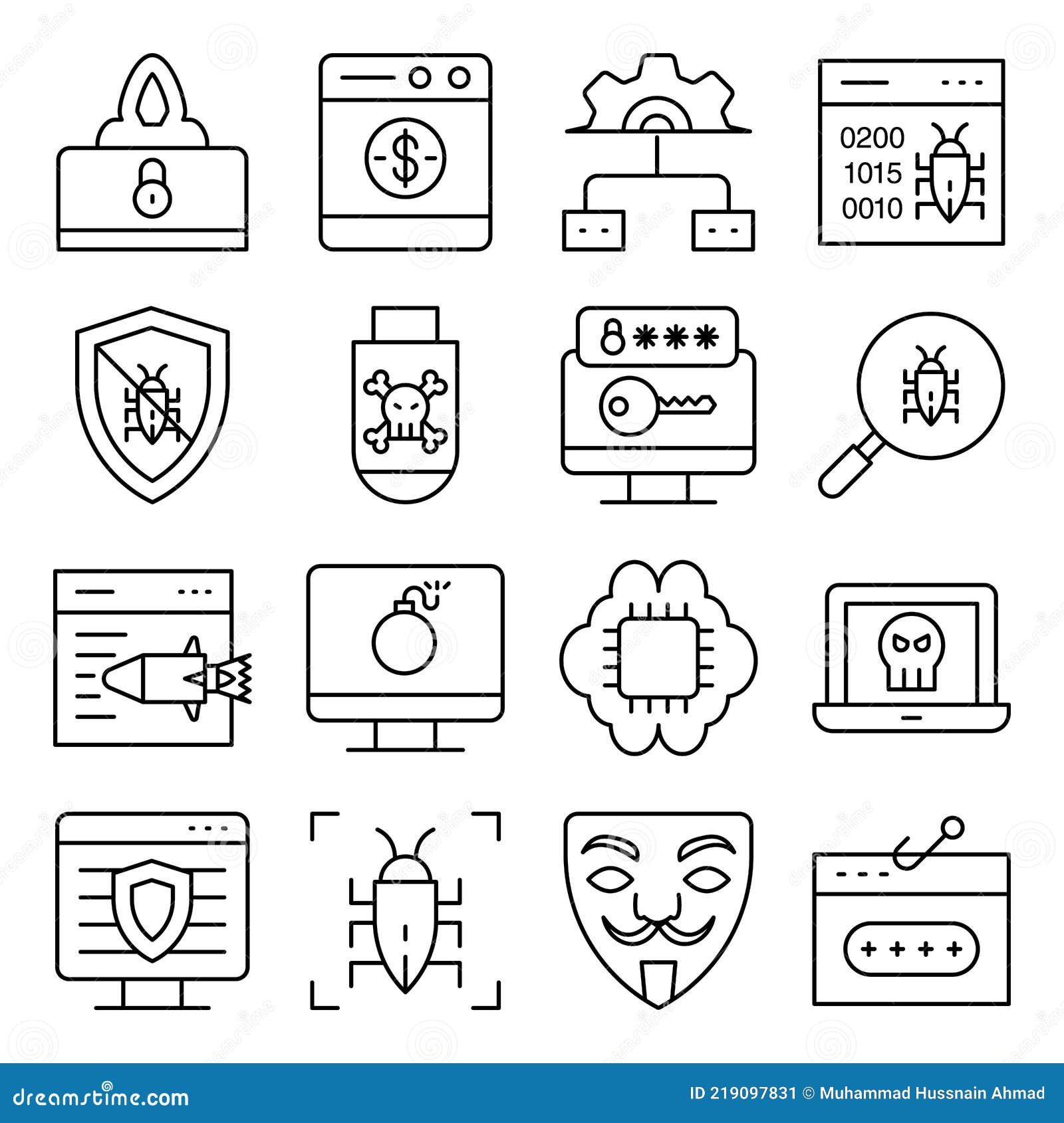 Pack of Security Linear Icons Stock Vector - Illustration of bomb ...