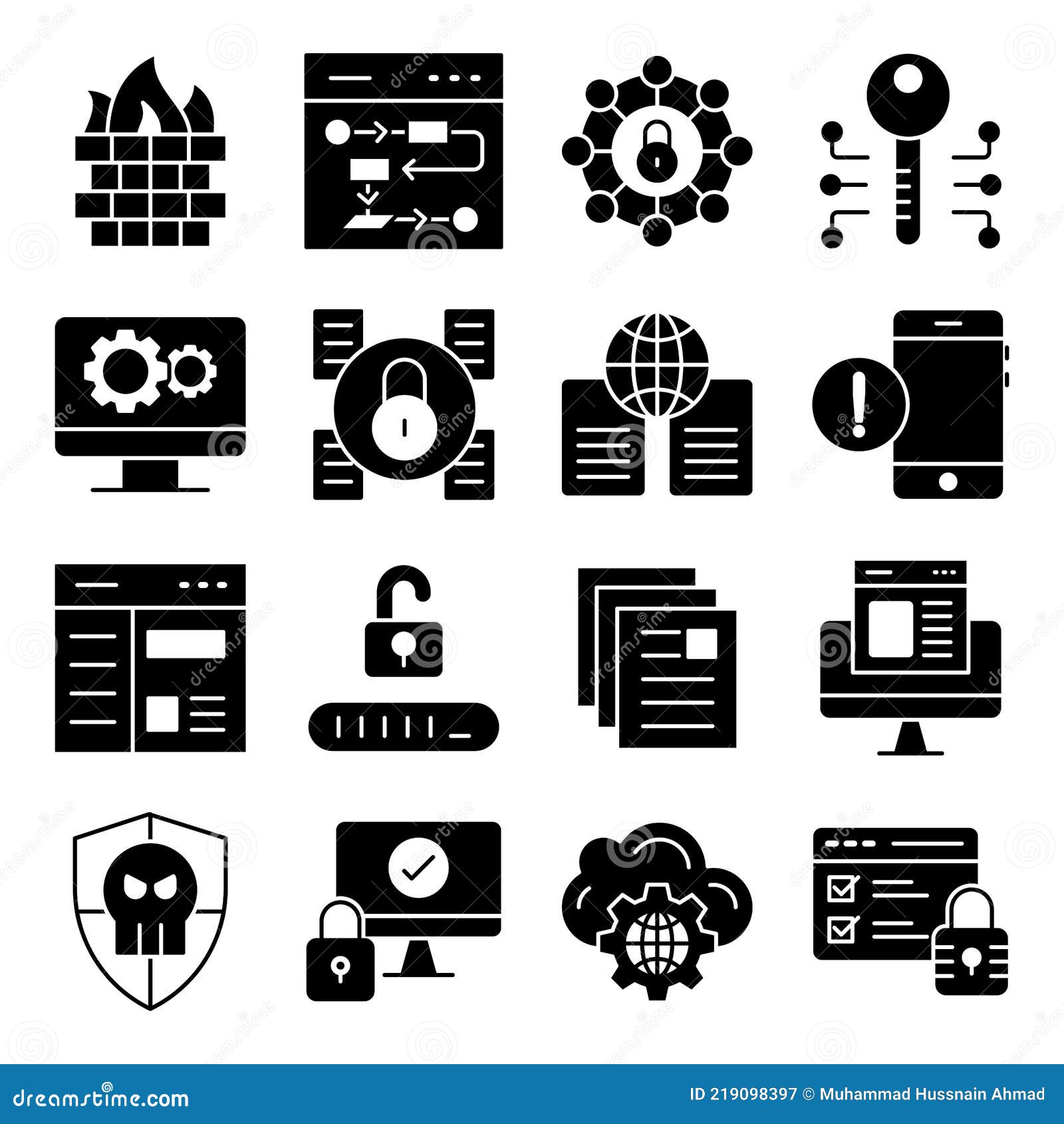 Pack of Security and Protection Solid Icons Stock Vector - Illustration ...