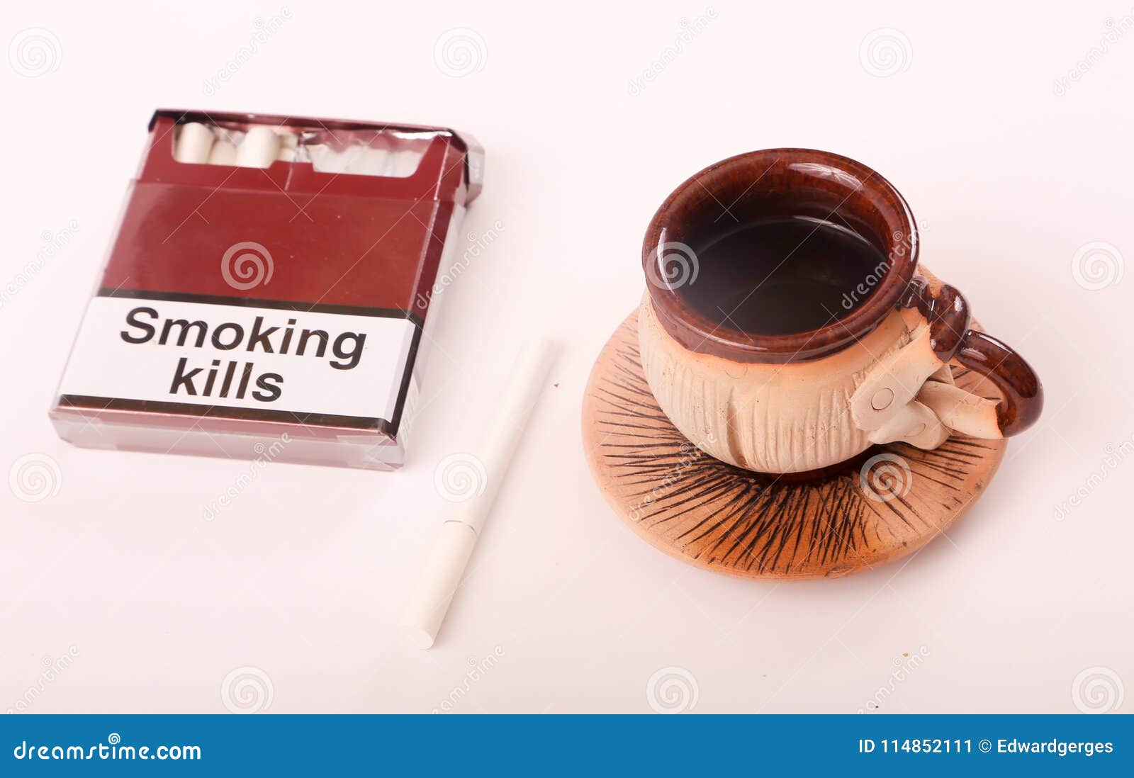 Cigarettes Box with Cup of Coffee Stock Image - Image of cancer, filter ...
