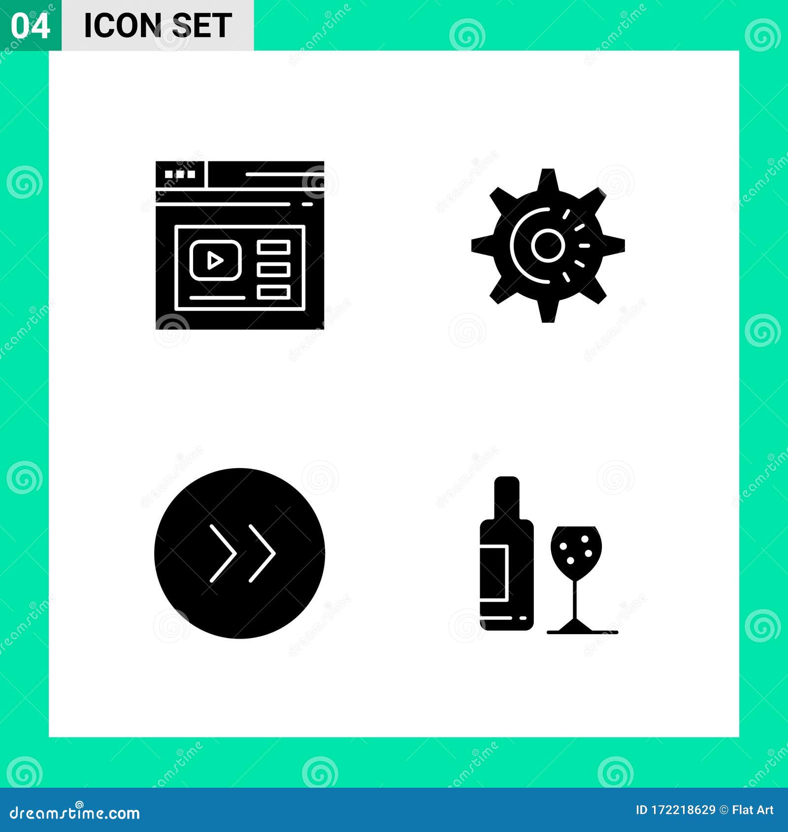 Pack of 4 Solid Style Icon Set. Glyph Symbols for Print. Creative Signs ...