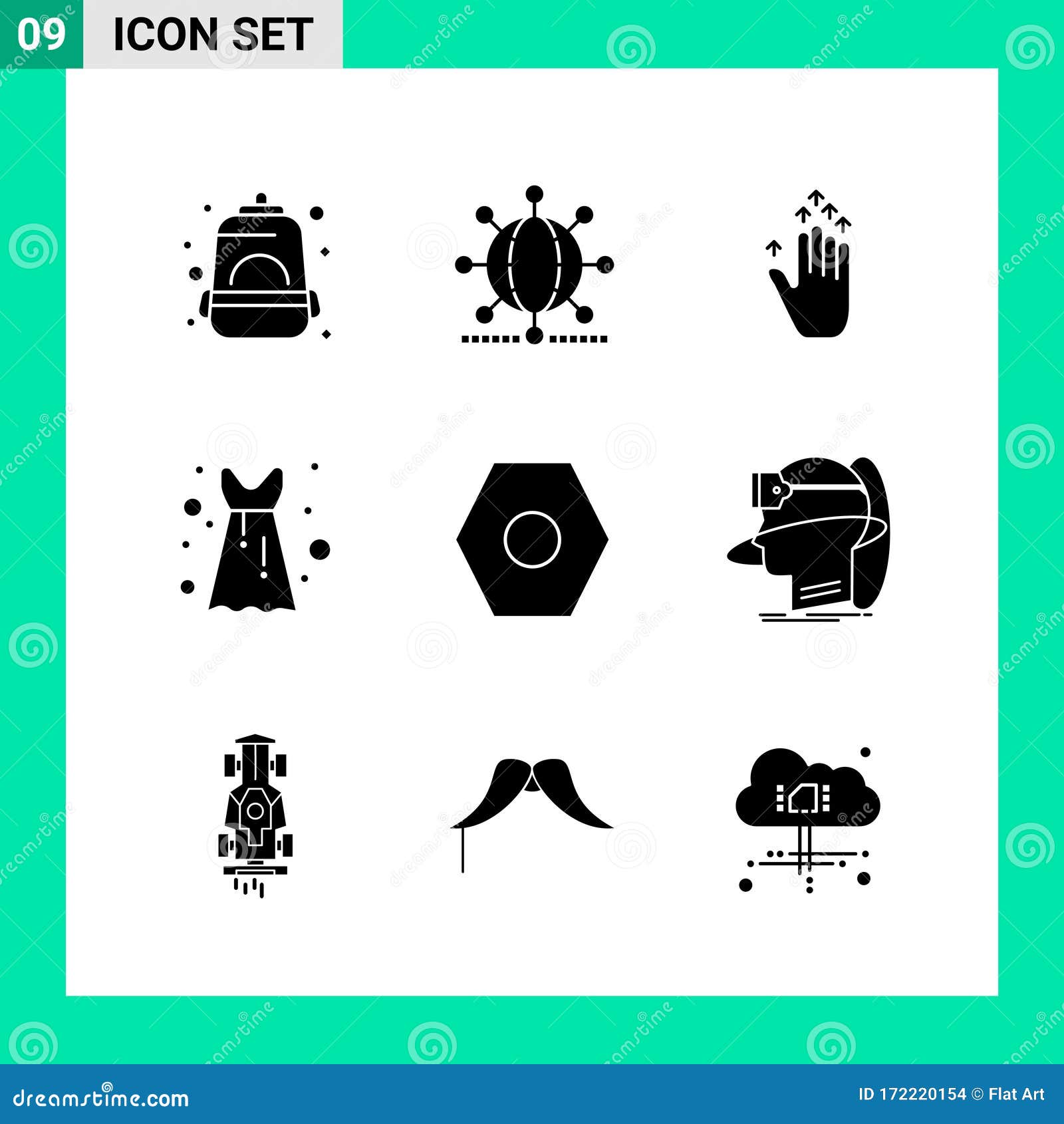 Pack of 9 Solid Style Icon Set. Glyph Symbols for Print. Creative Signs ...