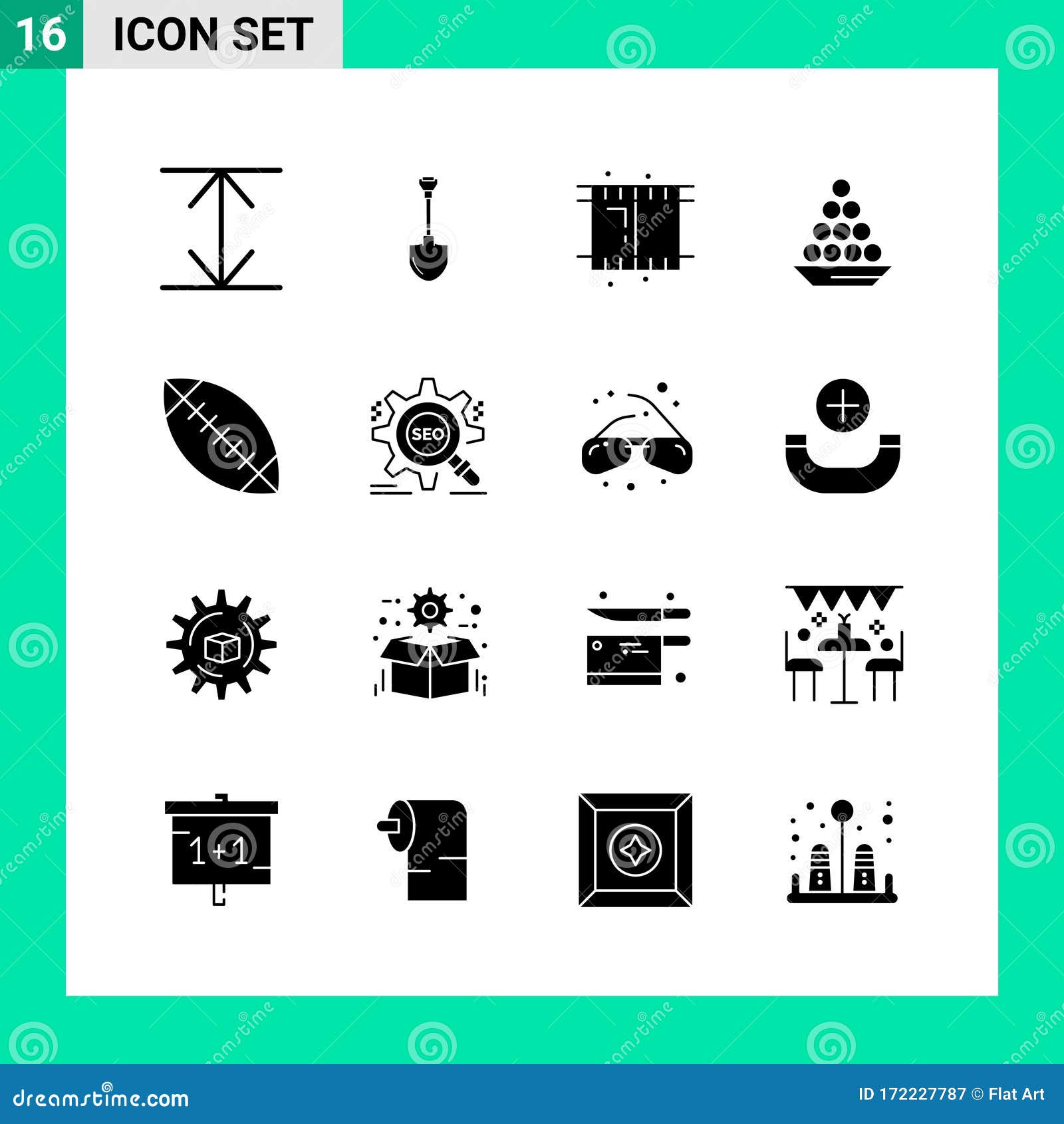 Pack of 16 Solid Style Icon Set. Glyph Symbols for Print. Creative ...