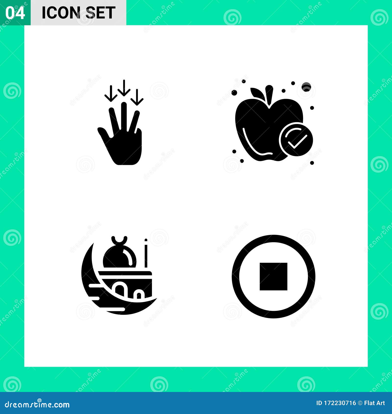 Pack of 4 Solid Style Icon Set. Glyph Symbols for Print. Creative Signs ...