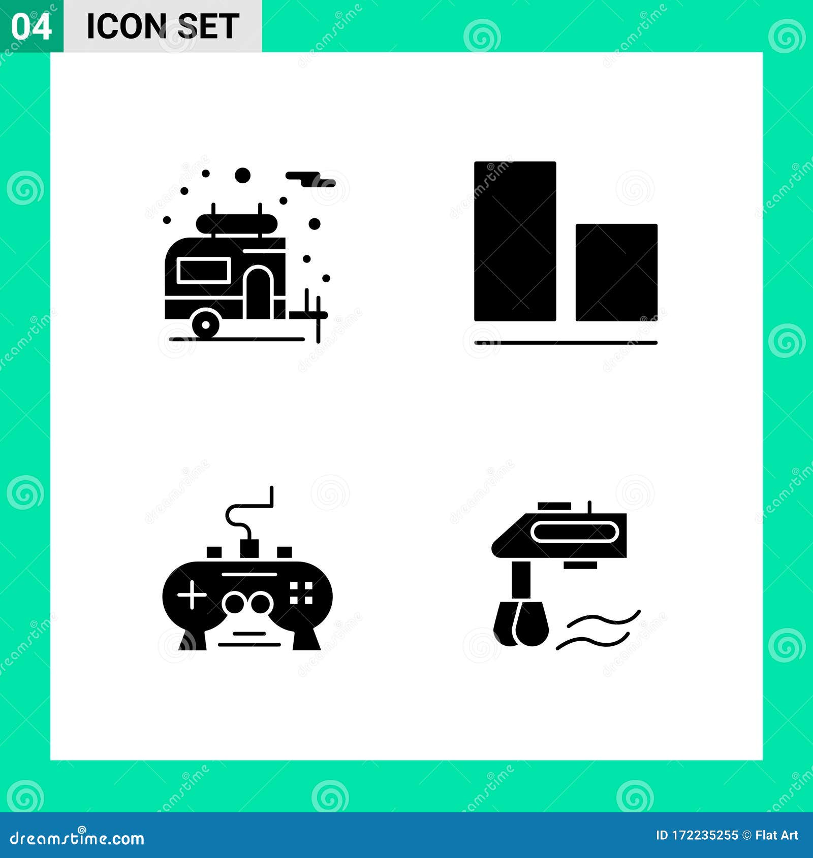 Pack of 4 Solid Style Icon Set. Glyph Symbols for Print. Creative Signs ...