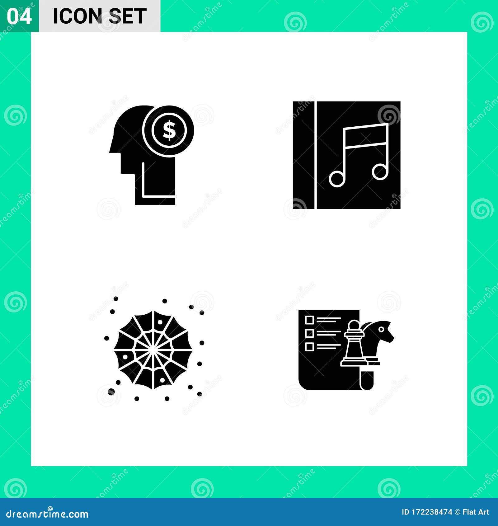 Pack of 4 Solid Style Icon Set. Glyph Symbols for Print. Creative Signs ...