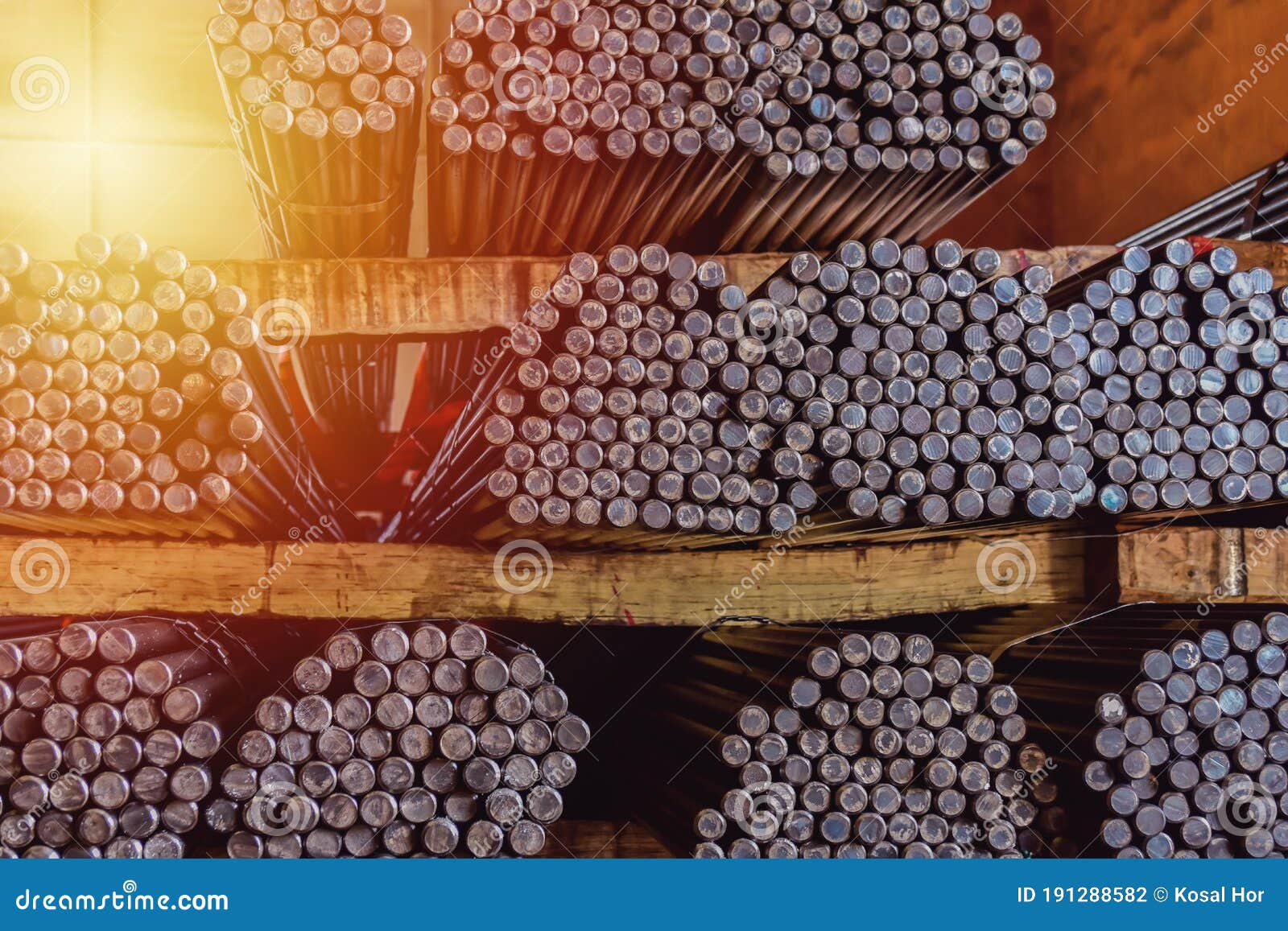 Pack of Steel Round Bar Stack in Layer Inside Large Distribution ...