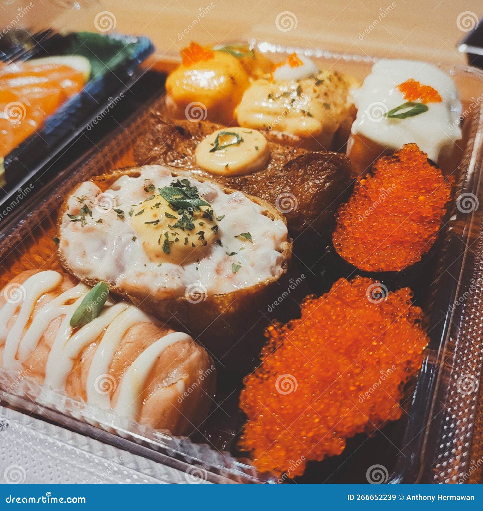 Pack of Sushi stock image. Image of mentai, salmon, meat - 266652239