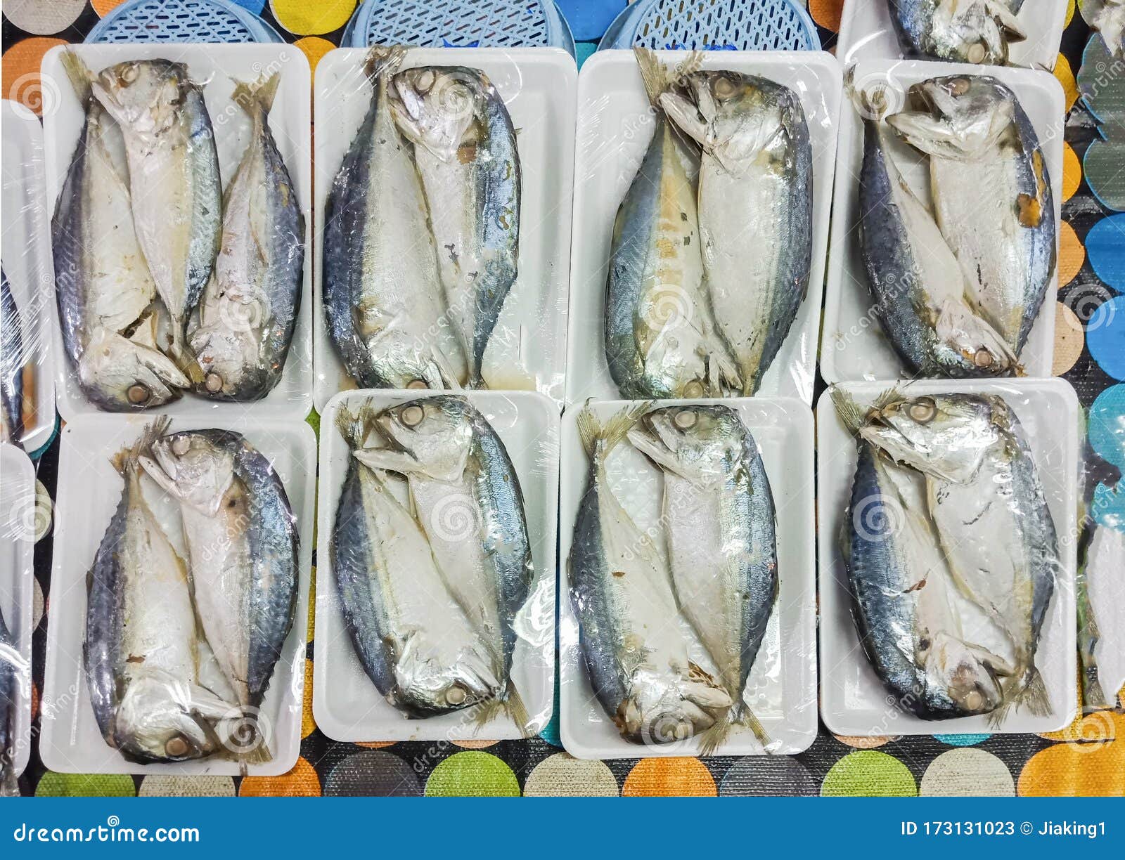 Pack of Thai Mackerel Fish in Foam Plate, Top View Stock Image - Image ...