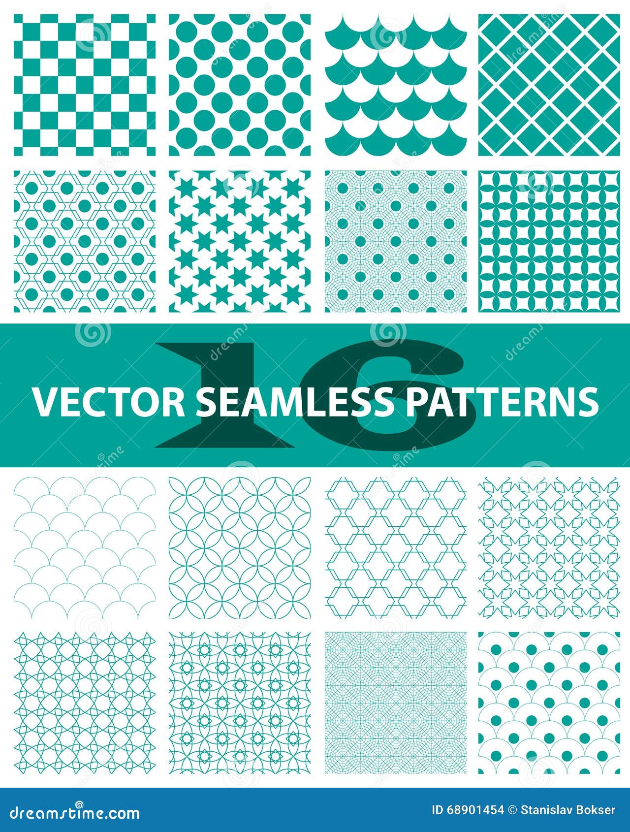 Pack of 16 Turquoise Vector Seamless Patterns Stock Vector ...