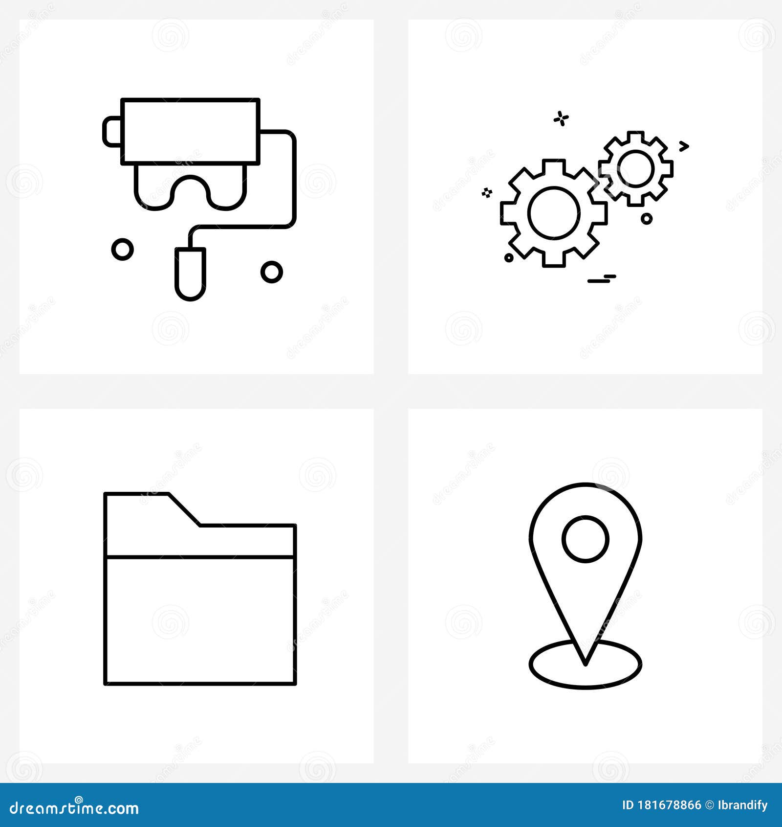 Pack of 4 Universal Line Icons for Web Applications Art, Folder, Roller ...