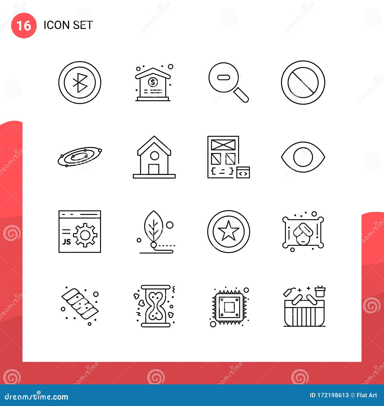 Pack of 16 Universal Outline Icons for Print Media on White Background ...