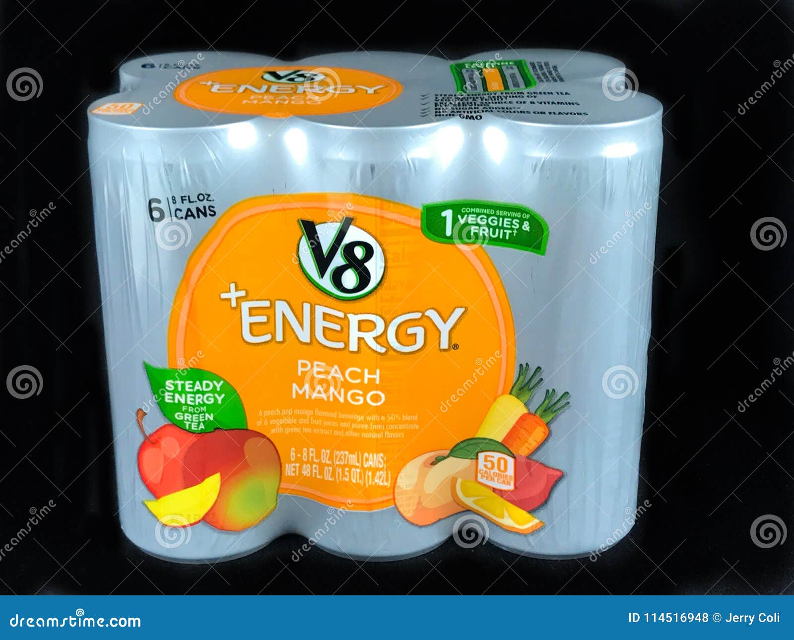 6 Pack of V8 Plus Energy on a Black Backdrop Editorial Stock Photo ...