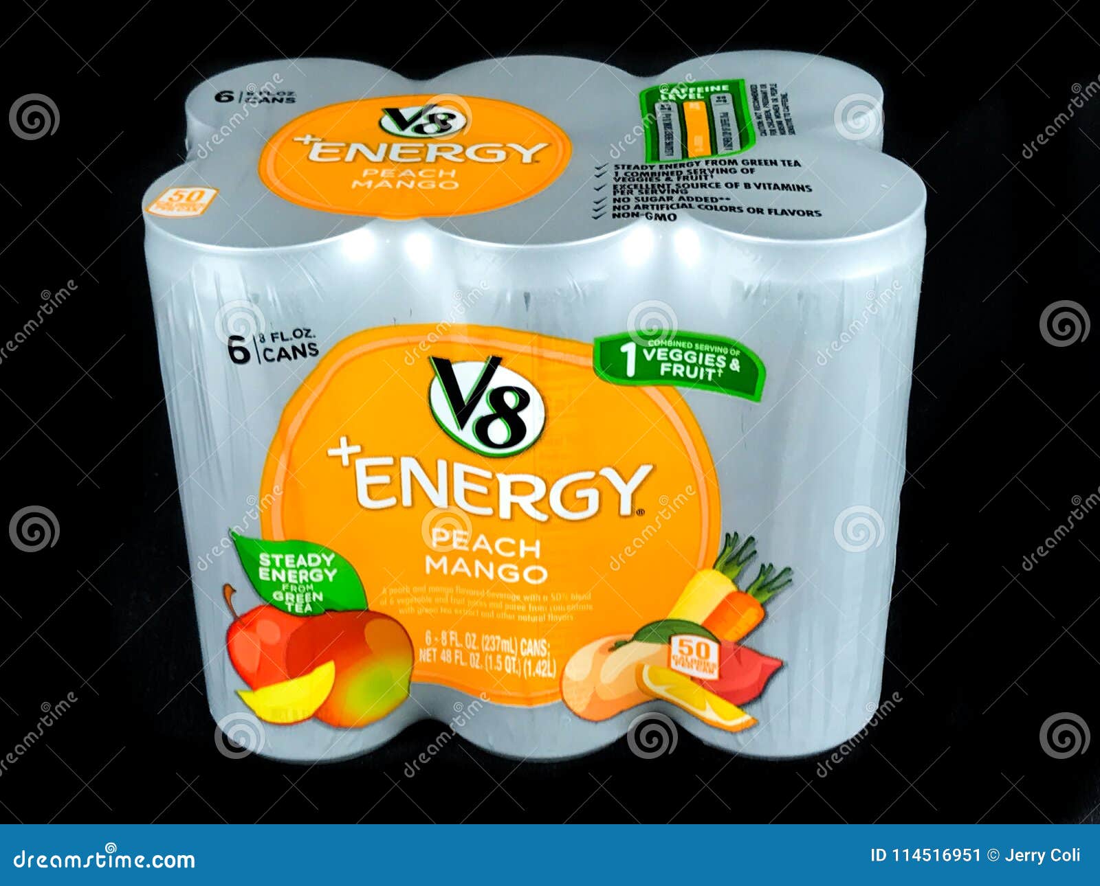 6 Pack of V8 Plus Energy on a Black Backdrop Editorial Photo - Image of ...