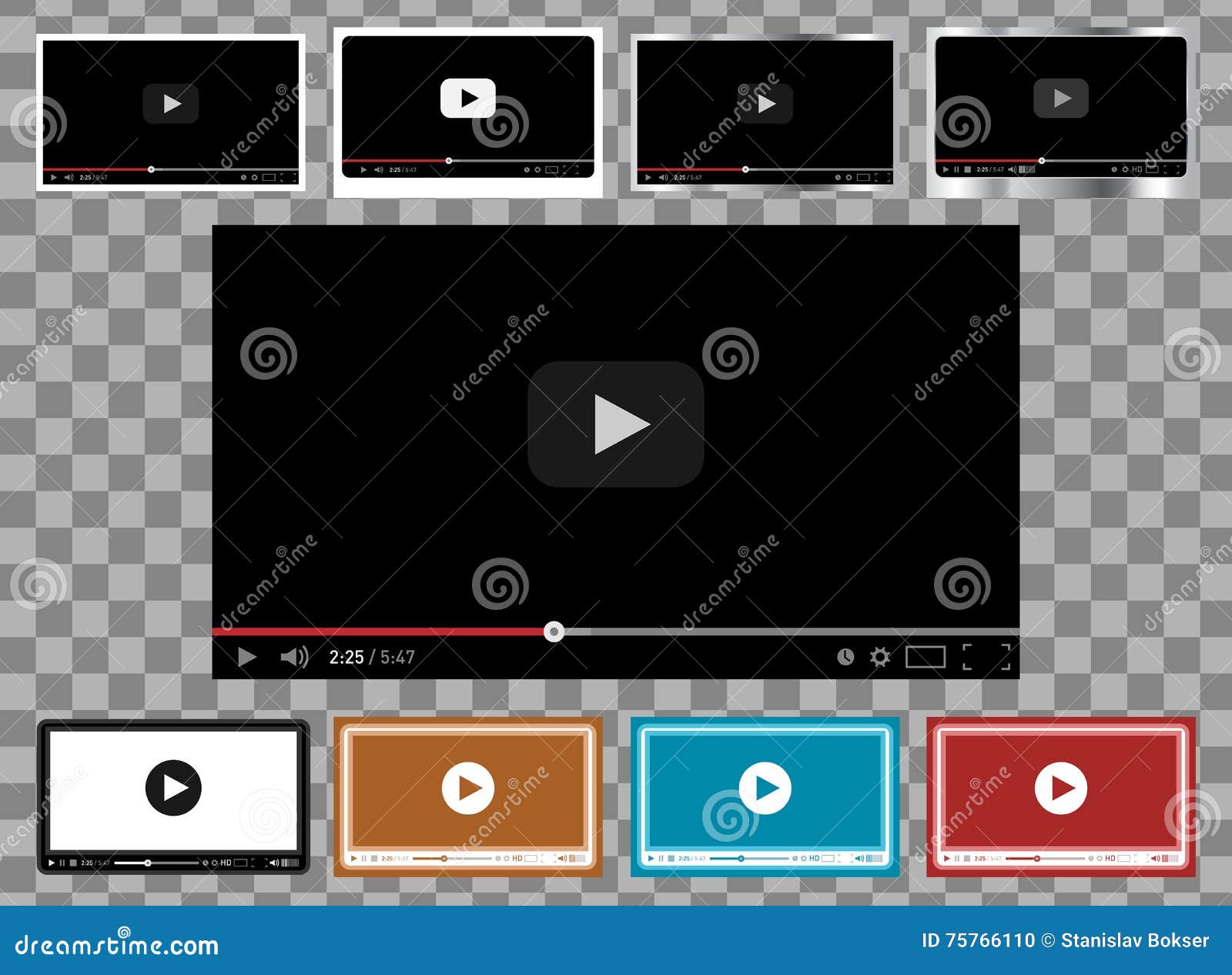 Pack of 9 in 1 Video Player Templates for Web and Mobile Apps Flat ...