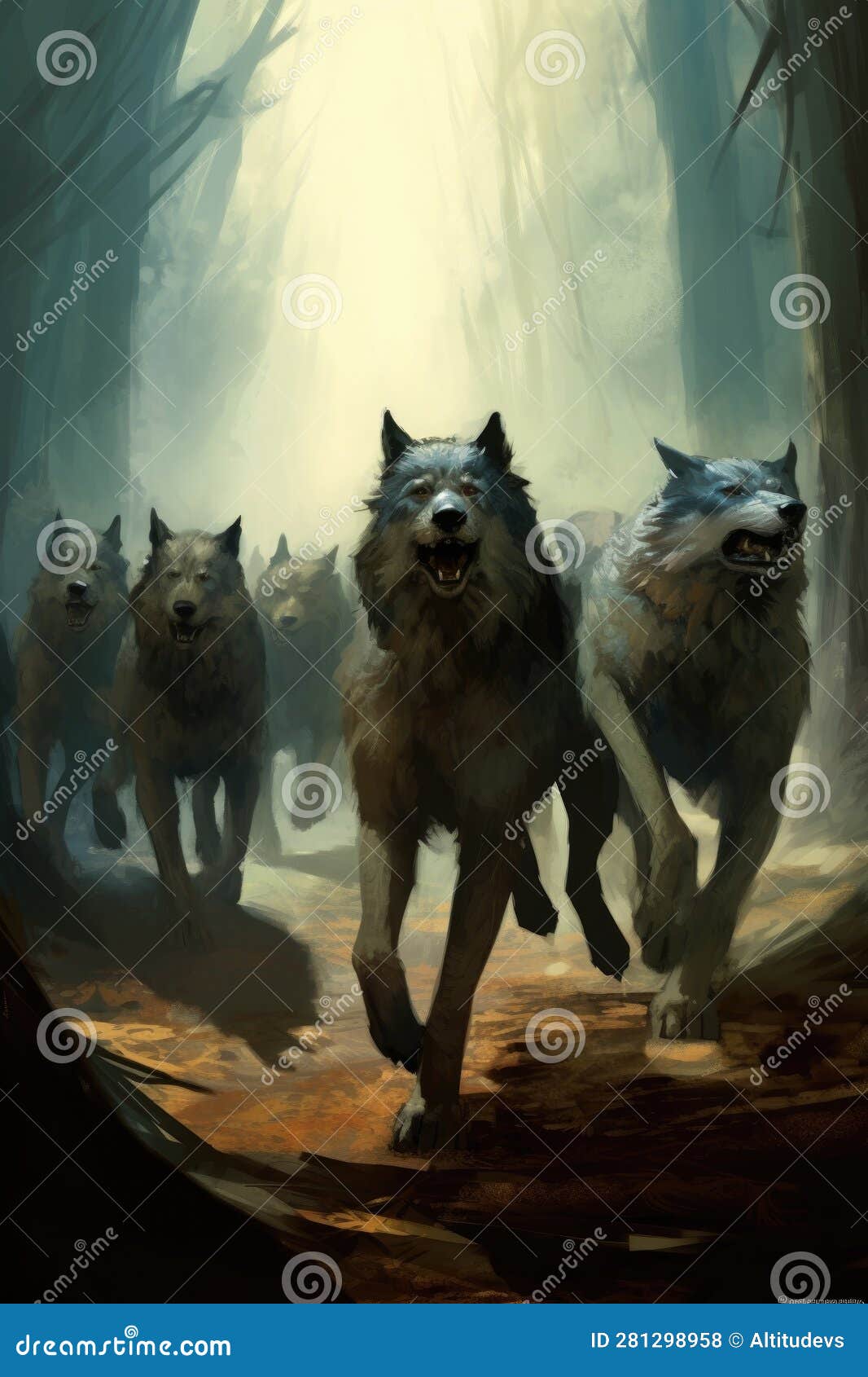 Pack of Wolves with Alpha Leading the Group Stock Illustration ...