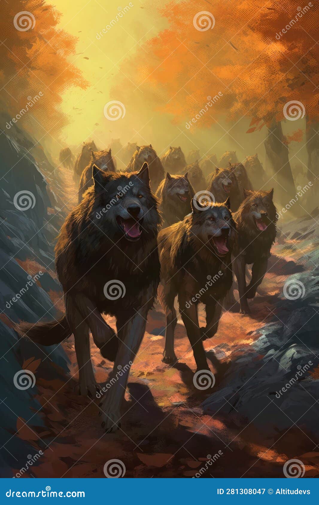 Pack of Wolves with Alpha Leading the Group Stock Illustration ...