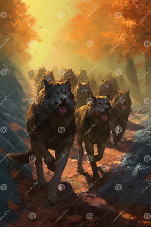 Pack of Wolves with Alpha Leading the Group Stock Illustration ...