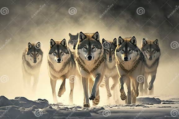 Pack of Wolves Following the Trail of a Prey. Created with Generative ...