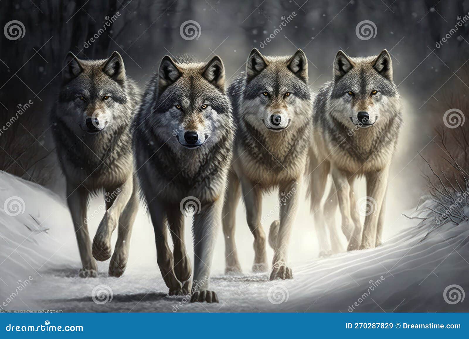 Pack of Wolves Following the Trail of a Prey. Created with Generative ...