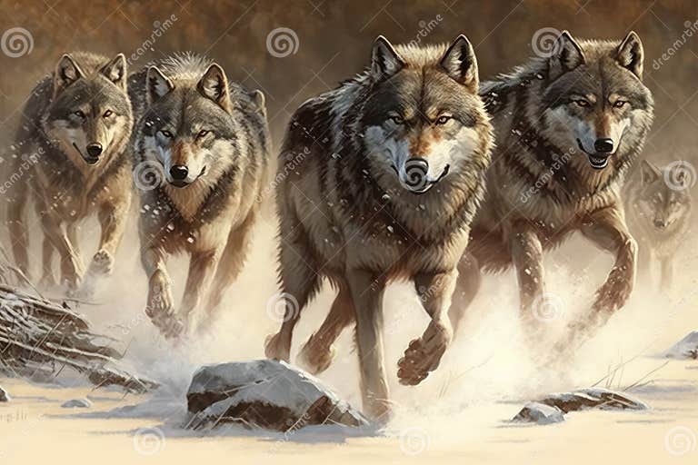 Pack of Wolves Following the Trail of a Prey. Created with Generative ...