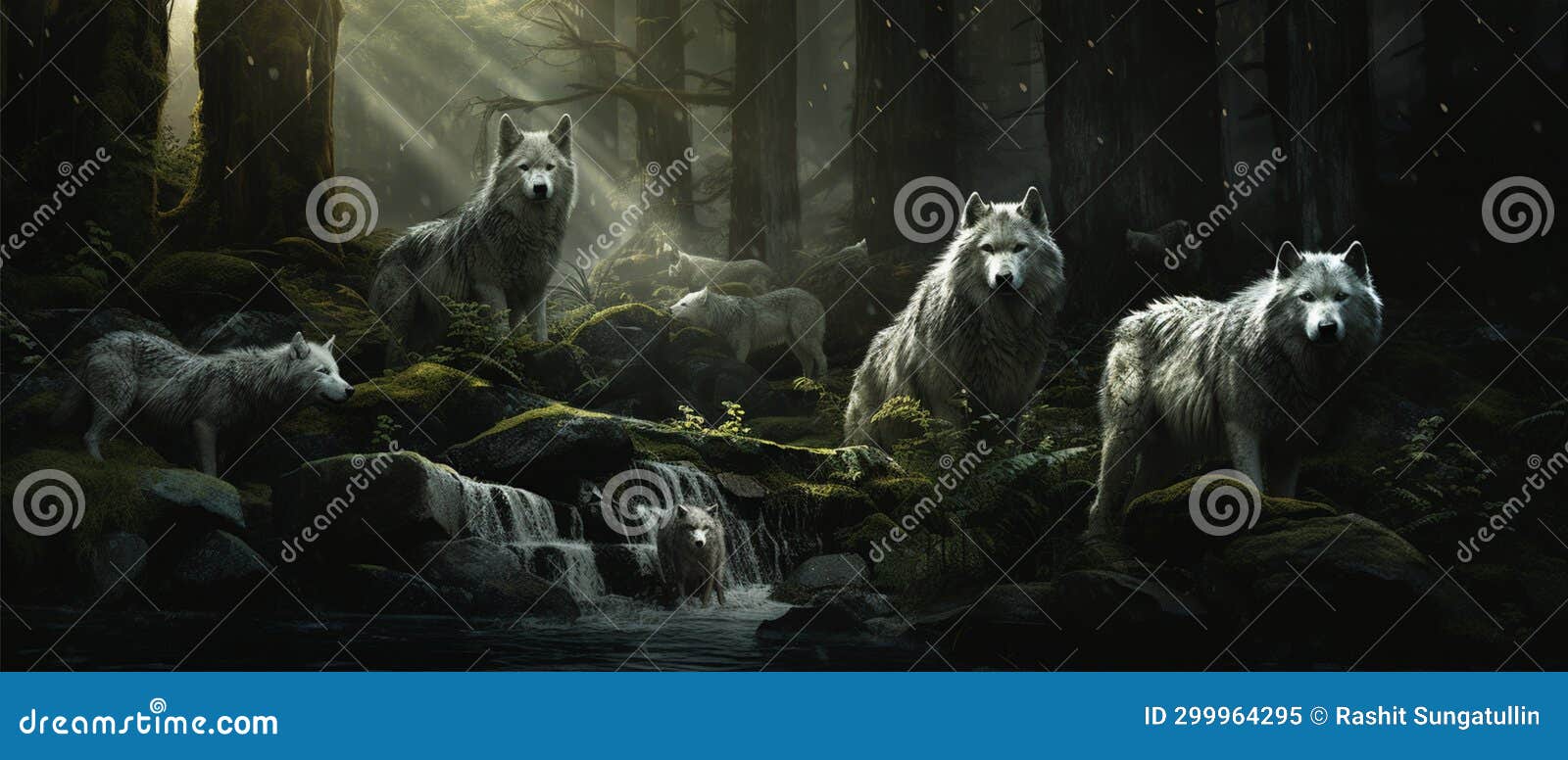 A Pack of Wolves in a Beautiful Forest Stock Illustration ...