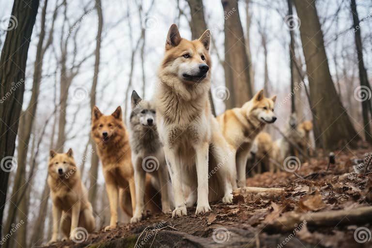 Pack of Wolves in a Forest at Daytime Stock Photo - Image of mammals ...