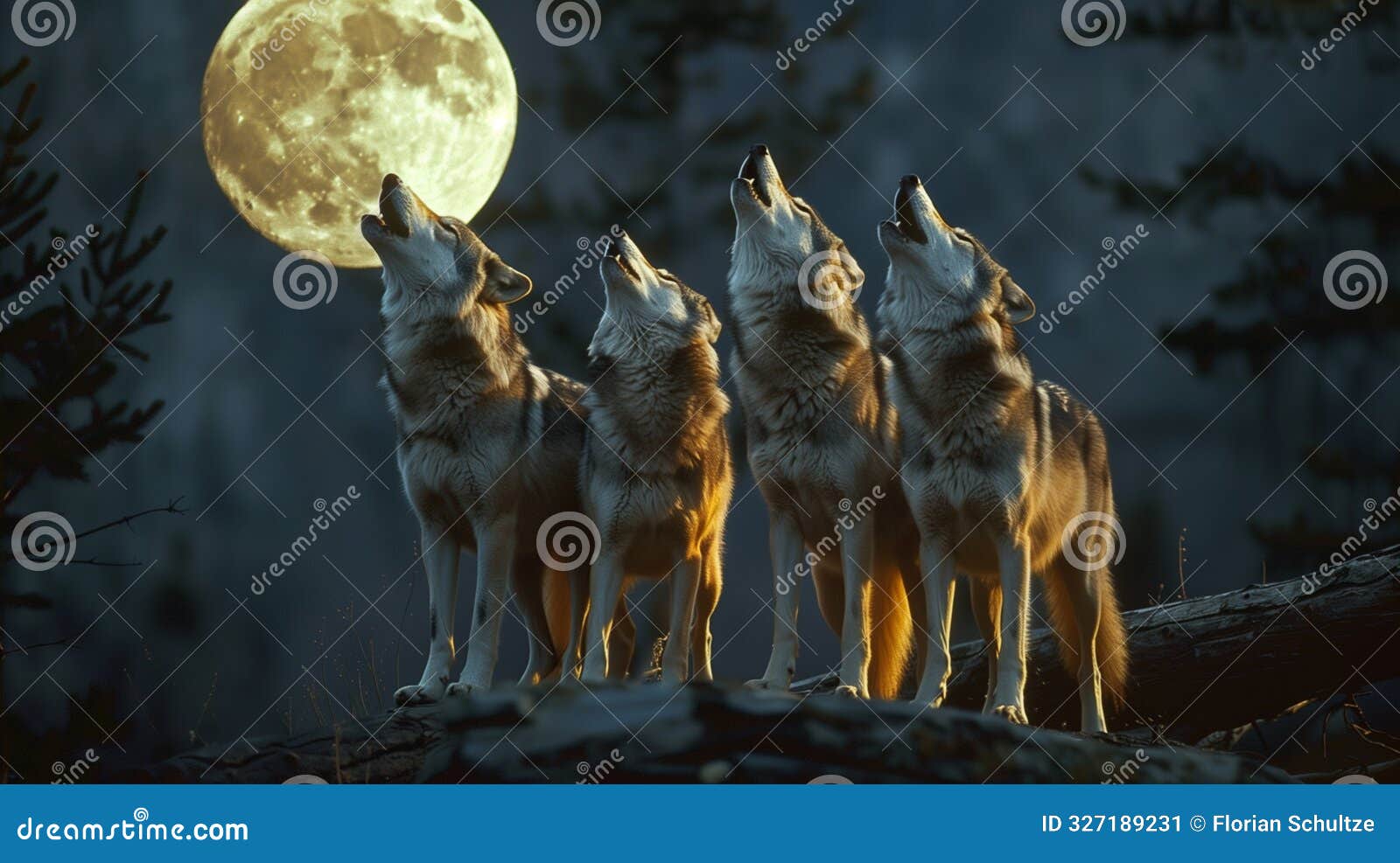 Pack of Wolves Howling at the Moon Stock Illustration - Illustration of ...