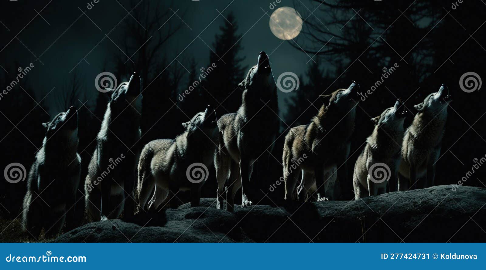 A Pack of Wolves Howling at the Moon, Concept of Group Behavior ...