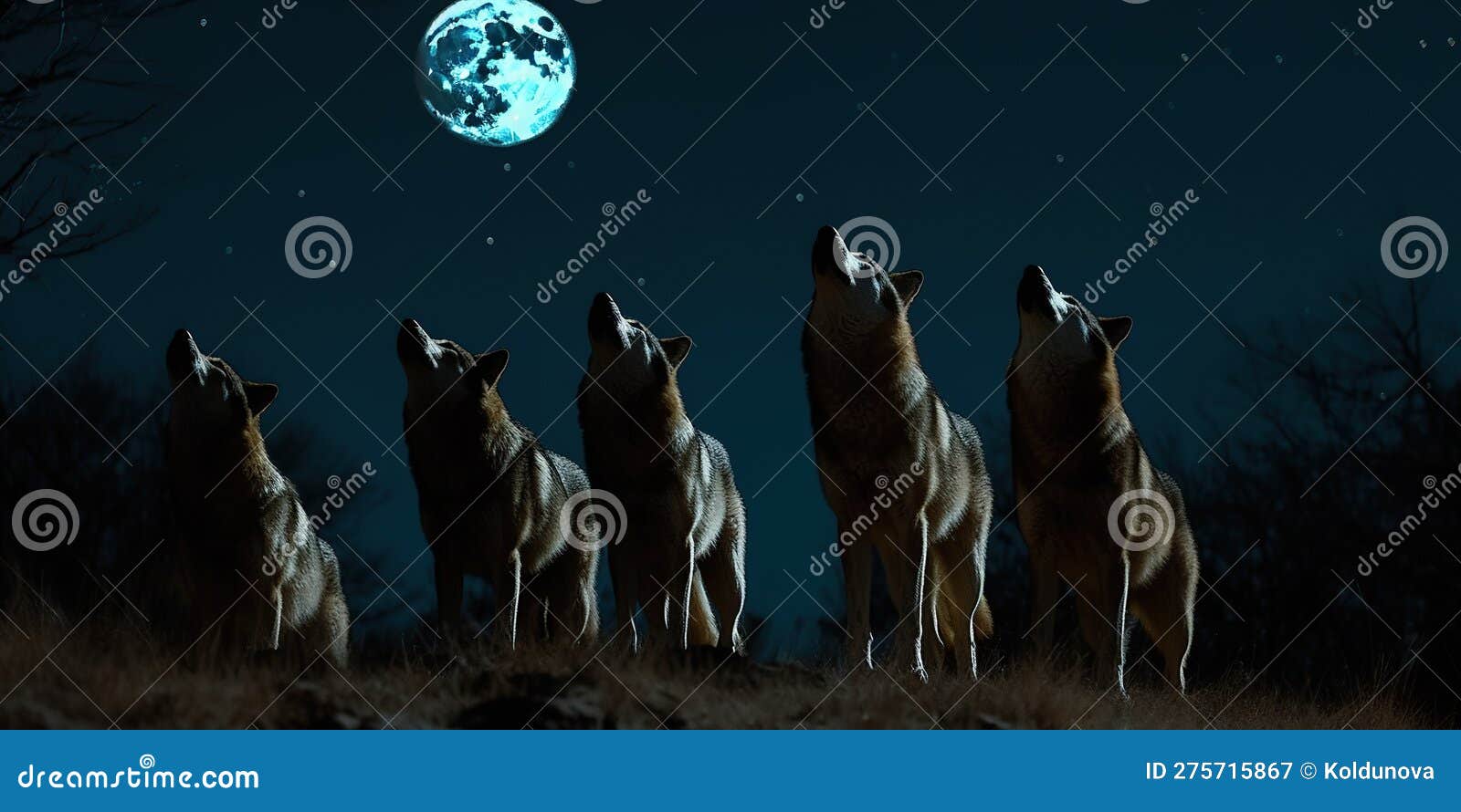 A Pack of Wolves Howling at the Moon, Concept of Group Behavior ...