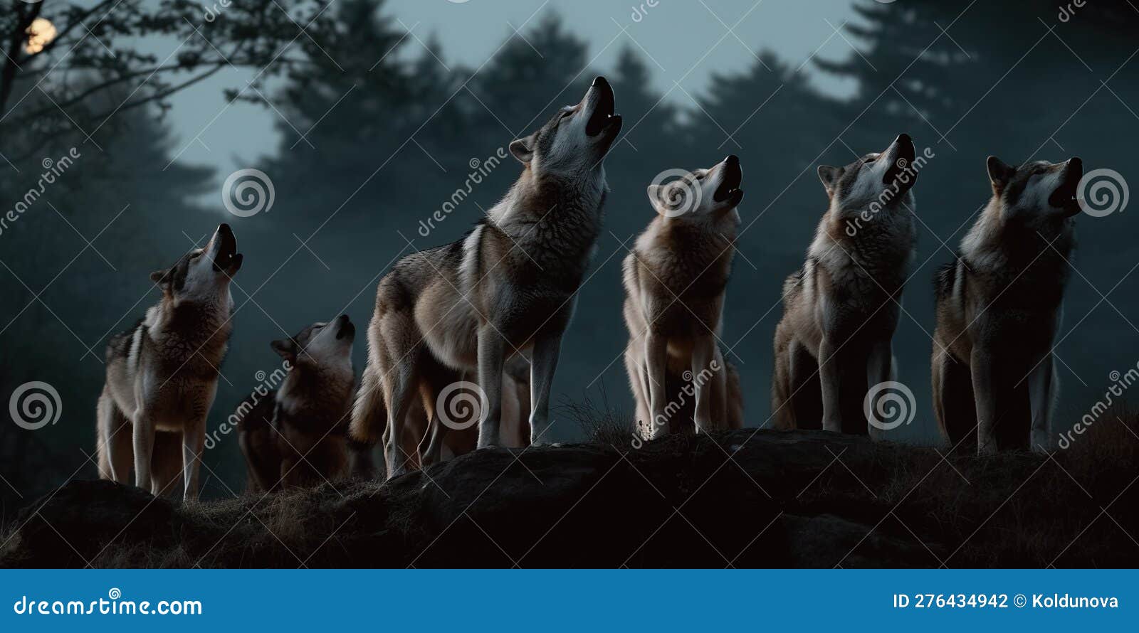 A Pack of Wolves Howling at the Moon, Concept of Group Behavior ...