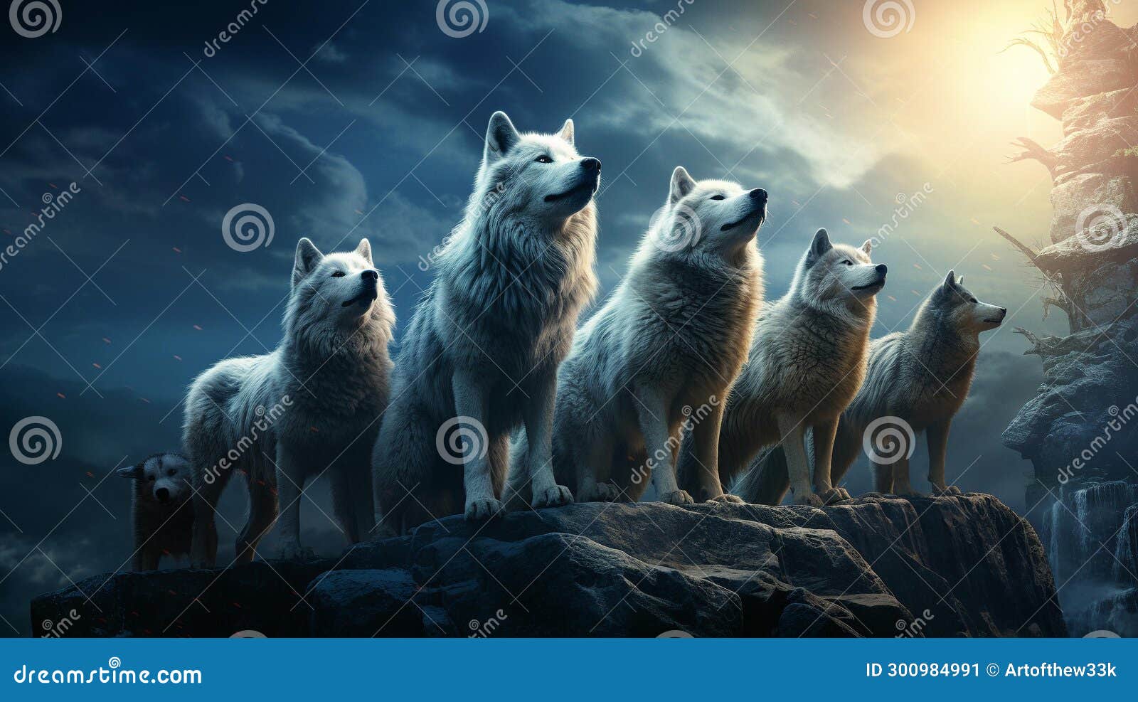 A Pack of Wolves Howling at the Moon. Stock Illustration - Illustration ...