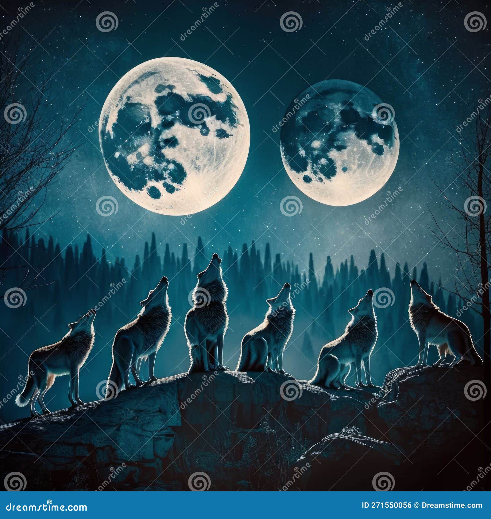 A Pack of Wolves Howling Together Under a Full Moon Image Generative AI ...