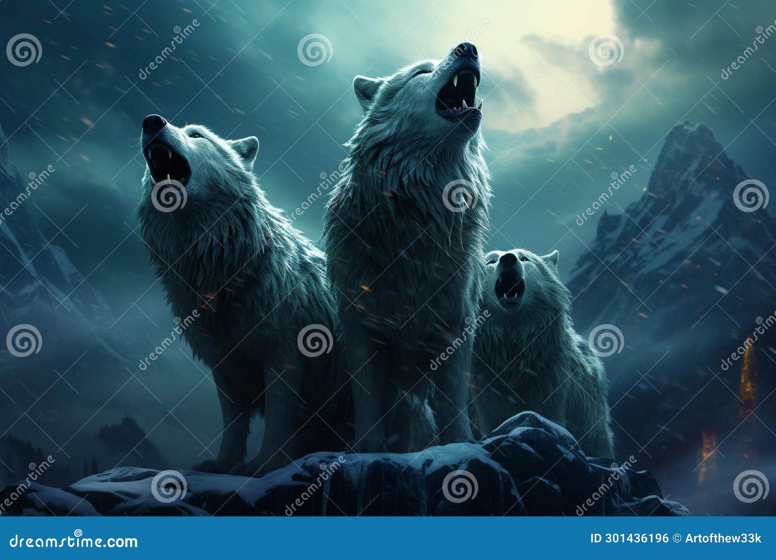A Pack of Wolves Howling Under the Moonlight Stock Illustration ...