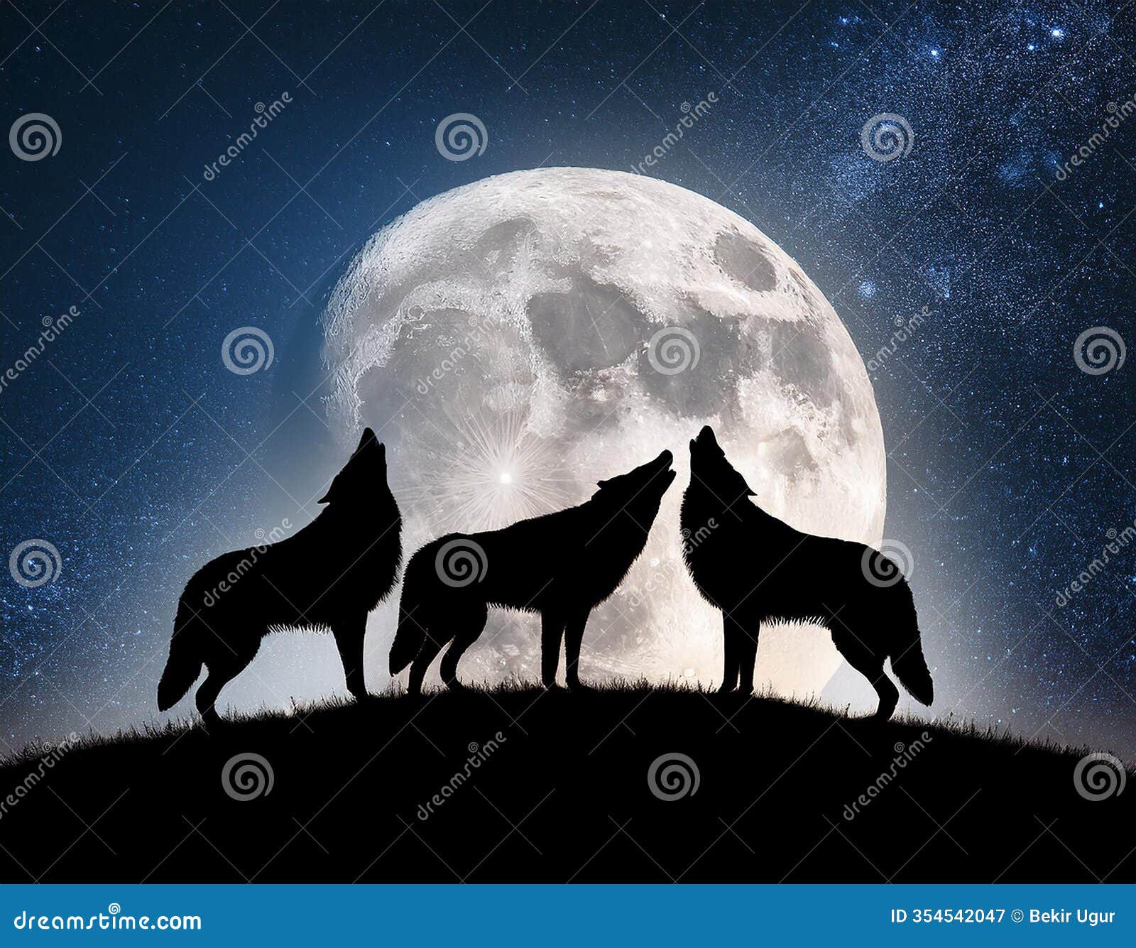 Midnight Serenade - Wolves Howling at Full Moon. Stock Illustration ...