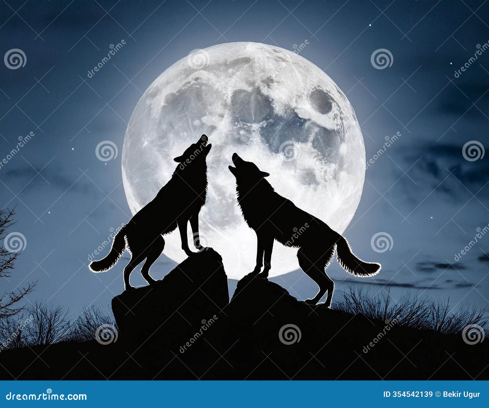 Midnight Serenade - Wolves Howling at Full Moon. Stock Illustration ...