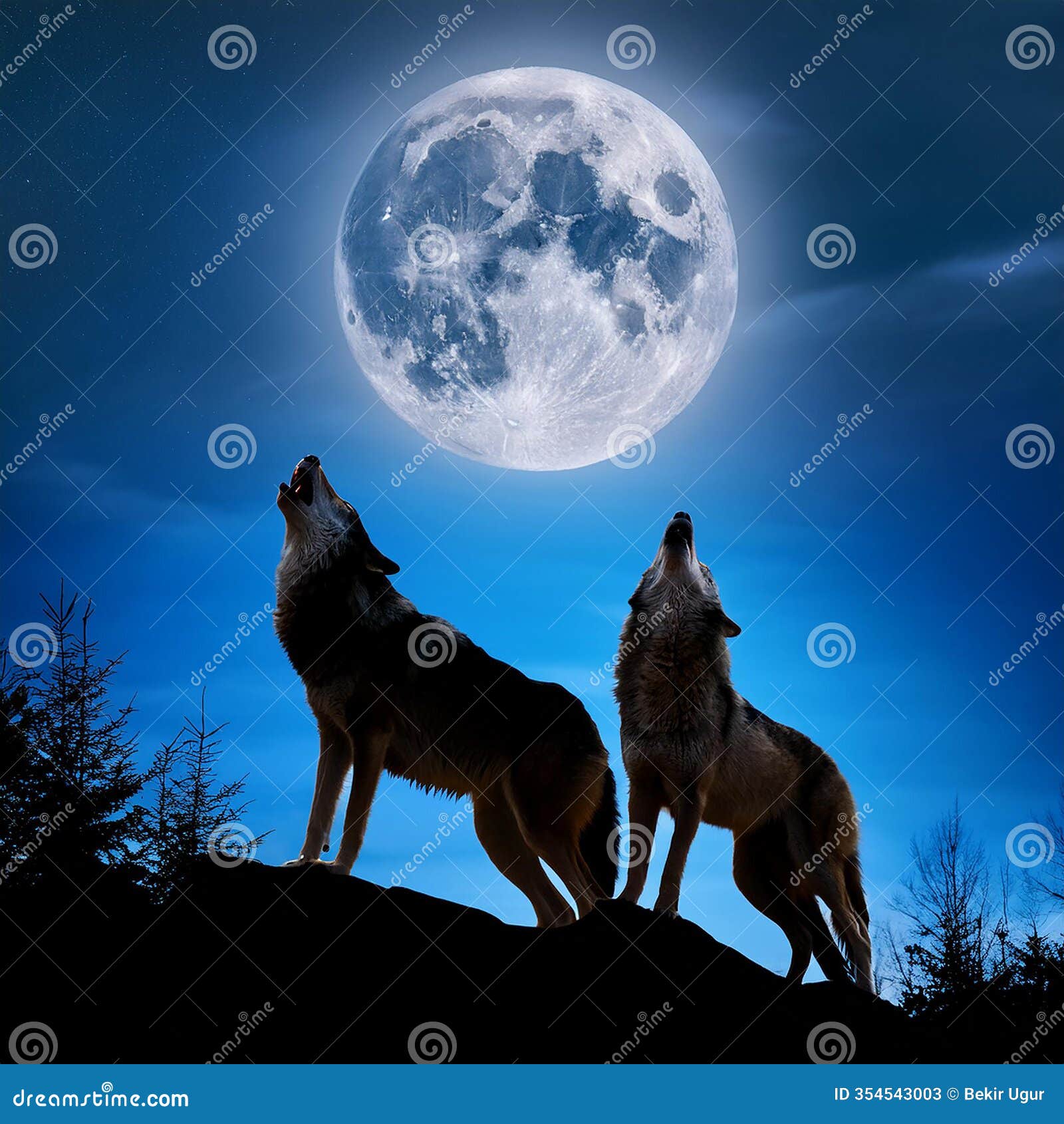 Midnight Serenade - Wolves Howling at Full Moon. Stock Illustration ...