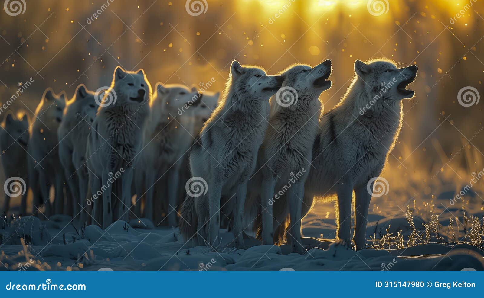 Pack of Wolves Howls Against a Vibrant Aurora Borealis Display in the ...
