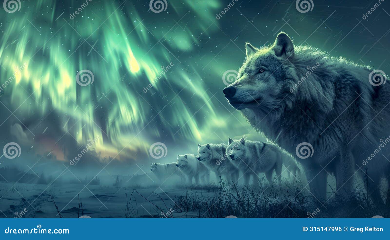 Pack of Wolves Howls Against a Vibrant Aurora Borealis Display in the ...