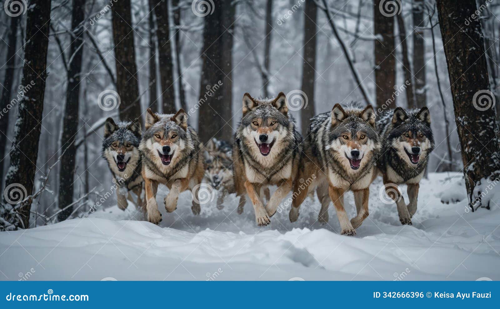 A Pack of Wolves Running through a Snowy Forest, Showcasing Their ...