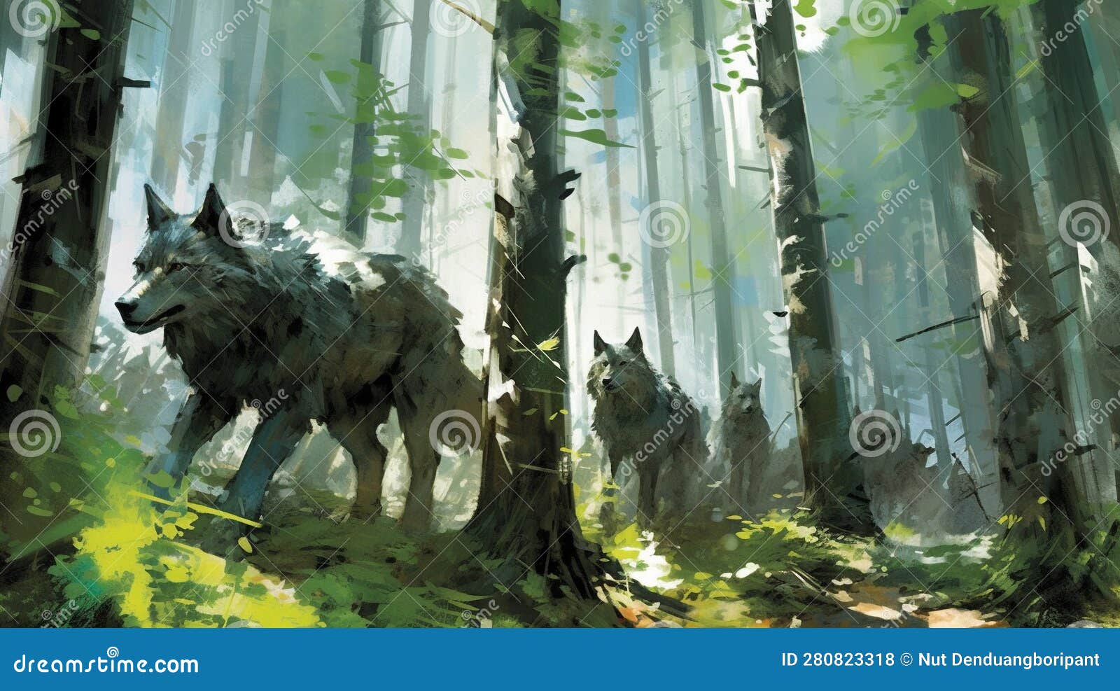 Generative AI, Wild Harmony: Wolves in the Enigmatic Forest Stock ...