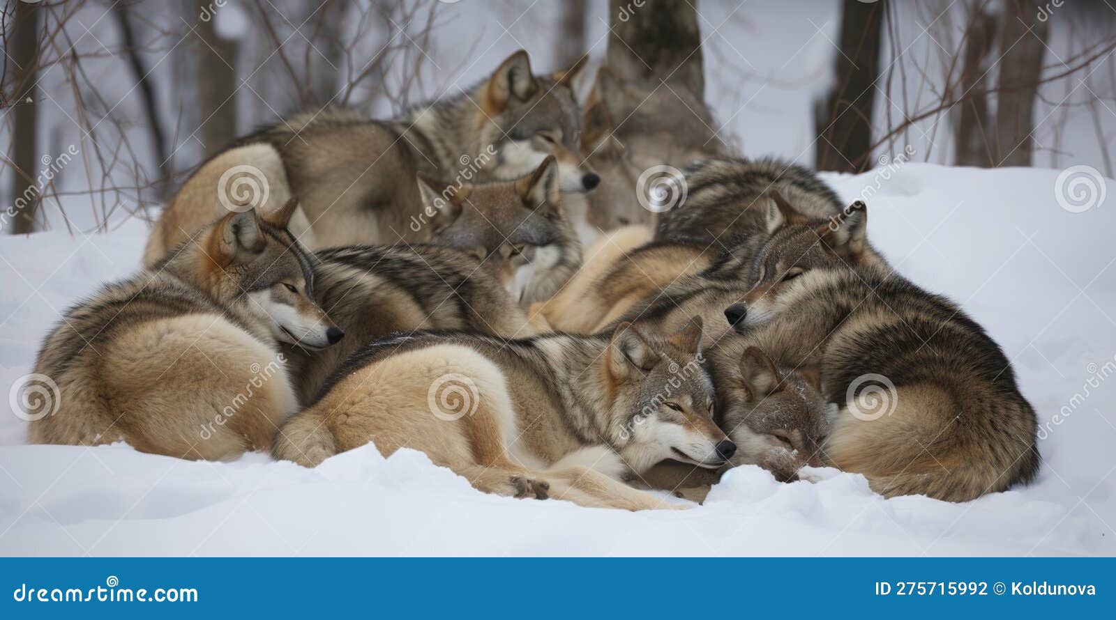 A Pack of Wolves Sleeping in the Snow, Concept of Animal Behavior ...